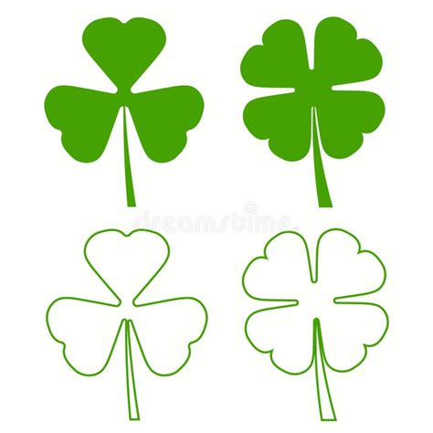 Four And Three Leaf Clovers Vector Stock Vector Illustration Of
