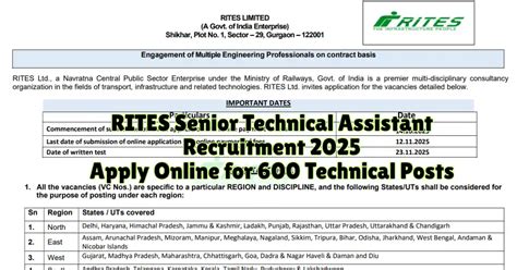 Rites Senior Technical Assistant Recruitment 2025 Apply Online For