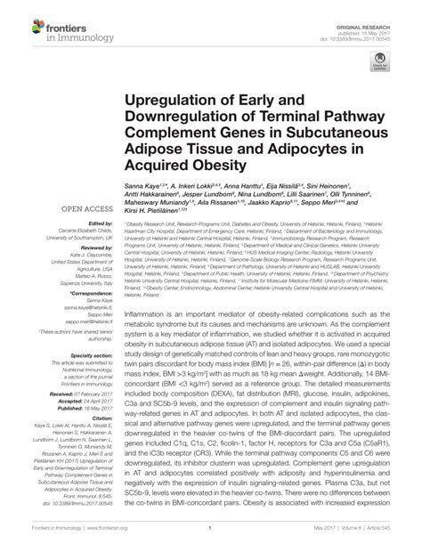 Pdf Upregulation Of Early And Downregulation Of Terminal Pathway Complement Genes In