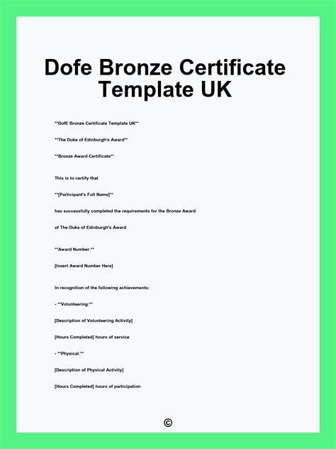 Dofe Bronze Certificate Template Uk