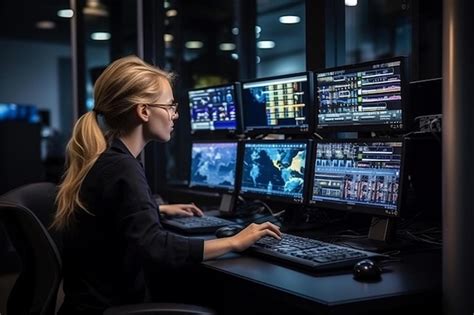 Premium AI Image Data Center Female It Specialist Uses Laptop Computer Cloud Computing Server