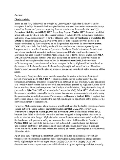 Tort Problem Questions 2occupiers Liability Pdf Legal Liability