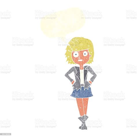 말풍선이 있는 소녀 말풍선을 재킷 거친에 대한 스톡 벡터 아트 및 기타 이미지 거친 귀여운 그리기 Istock