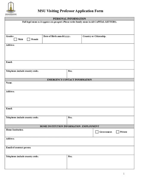 Fillable Online Msu Visiting Professor Application Form Fax Email Print Pdffiller
