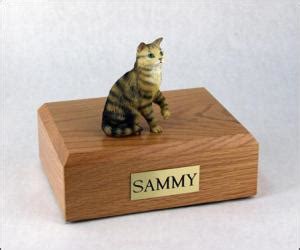 Tabby Brown Shorthair Sitting Cat Figurine Urn Memorial Urns