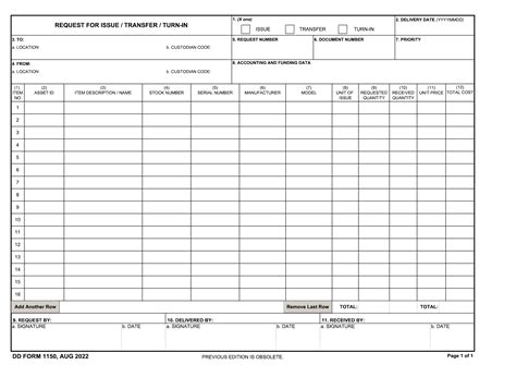 Fill Form Dd 1150 2024 2025 Request For Issuetransferturn In