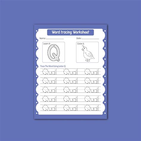 어린이를 위한 단어 추적 워크시트 프리미엄 벡터