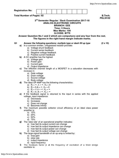 Btech Eee 3 Sem Analog Electronic Circuits Pel3i102 2018 Pdf
