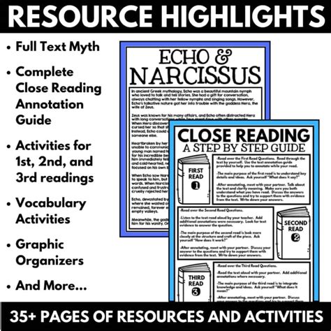 Echo And Narcissus Myth Greek Mythology Unit Close Reading Passage