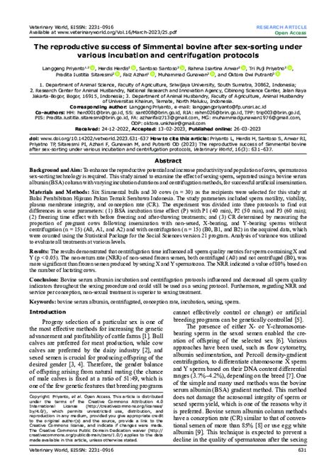Pdf The Reproductive Success Of Simmental Bovine After Sex Sorting