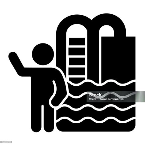 사다리와 사람이 있는 수영장 워터파크 개념 흰색 배경에 수영하는 사람 표지판 모바일 웹 디자인을 위한 문자 모양으로 사람 아이콘이 있는 여름 수영장 벡터 그래픽
