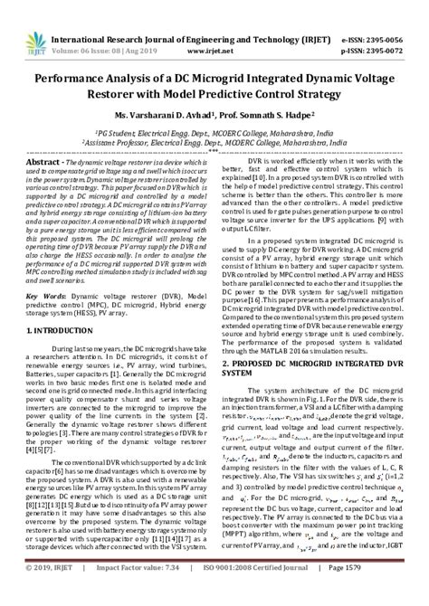 Pdf Irjet Performance Analysis Of A Dc Microgrid Integrated Dynamic