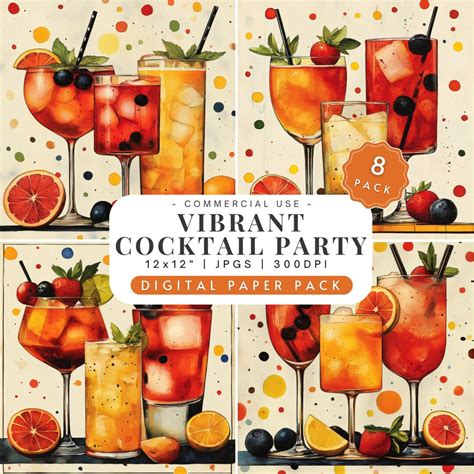 Vibrant Cocktail Party Drinks Texture Backgrounds Digital Paper Pack 8 High Res 300dpi 12x12