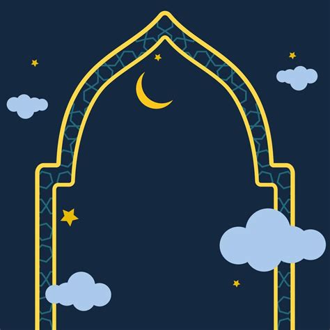 Editable Vector Of Cloudy Night Scene Patterned Mosque Gate