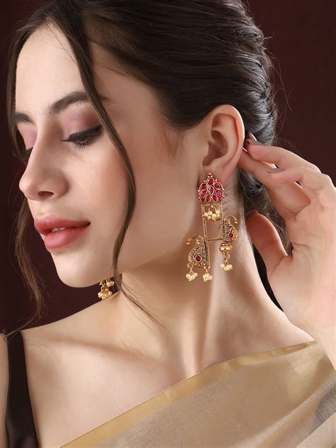 Priyaasi Mango Shaped Temple Drop Earrings