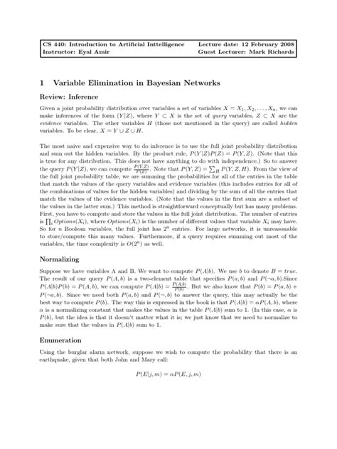 1 Variable Elimination In Bayesian Networks Review Inference Pdf