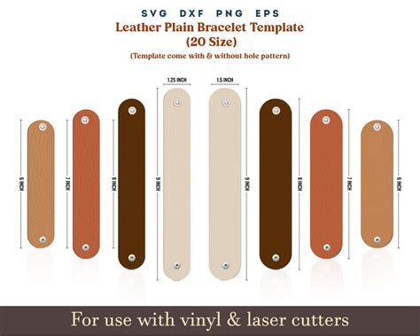 Leather Bracelet Svg Plain Faux Leather Wristbands Cuff Template Laser Cut File Bundle 20 Size