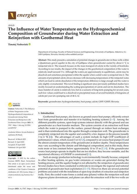 Pdf The Influence Of Water Temperature On The Hydrogeochemical