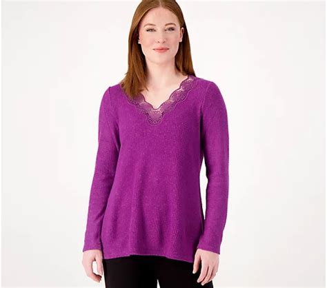 Susan Graver Weekend Textured Knit A Line Top With Lace Detail