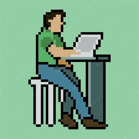 픽셀 아트 노트북 남자 컴퓨터 프리미엄 벡터