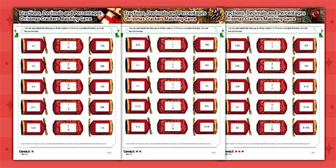 Fractions Decimals And Percentages Christmas Matching Game
