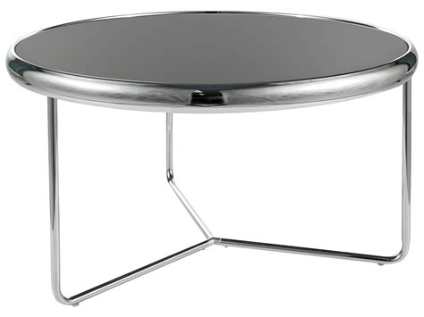 Table basse ronde en verre noir et pieds chromés Monika