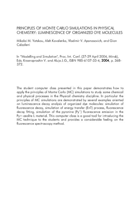 Pdf Principles Of Monte Carlo Simulations In Physical Chemistry