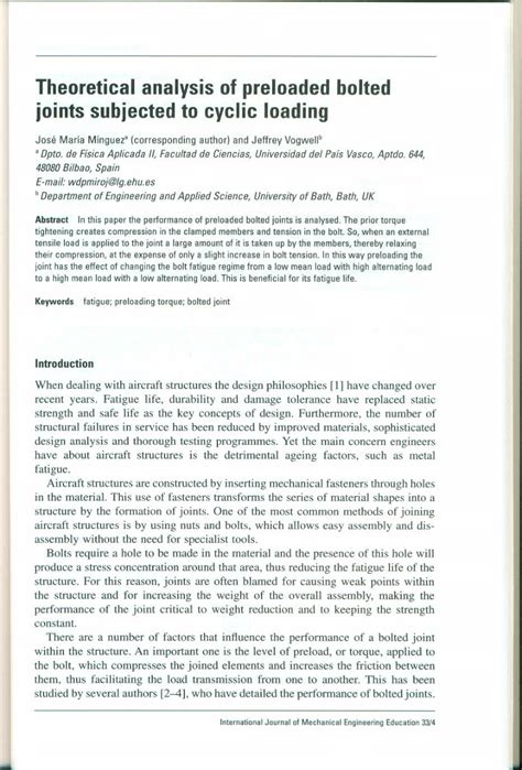 Pdf Theoretical Analysis Of Preloaded Bolted Joints Subjected To Cyclic Loading