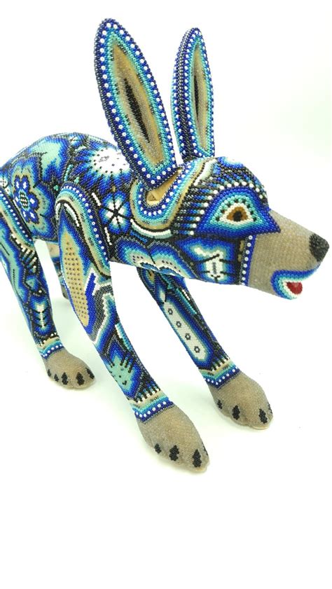 Mexican Folk Art Huichol Beaded Coyote By Isandro Villa Lopez Pp5032