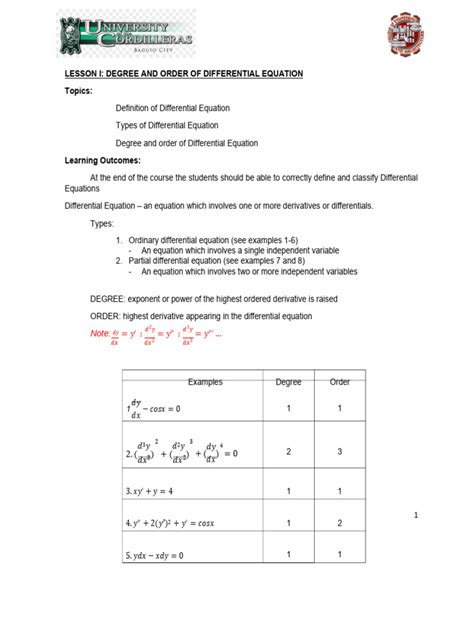 Module 1 Degree And Order Of Differential Equation Pdf