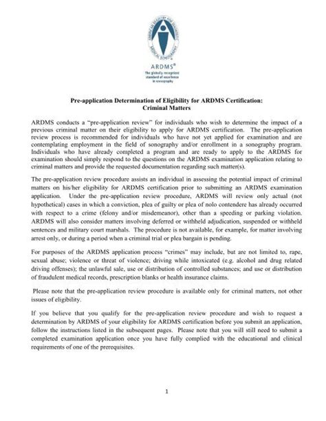 Pre Application Determination Of Eligibility For Ardms Certification