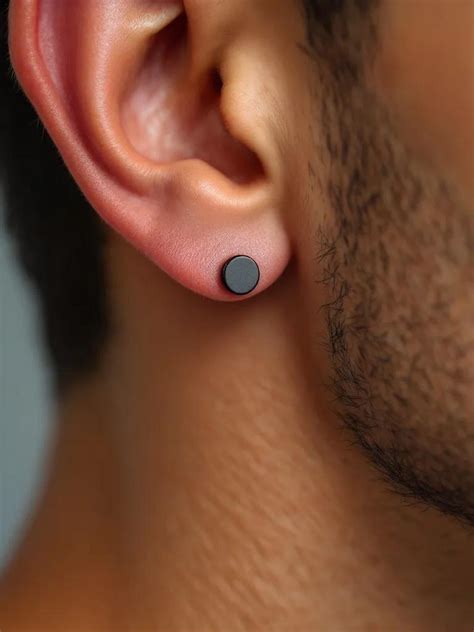 Black Stud Faux Plug Surgical Earring Screw Back Men Women Classic