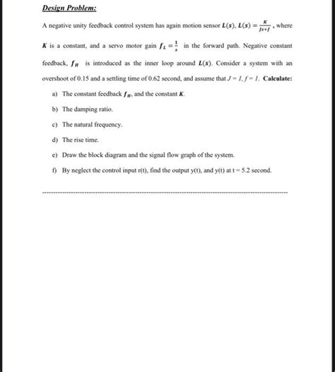 Solved Design Problem A Negative Unity Feedback Control