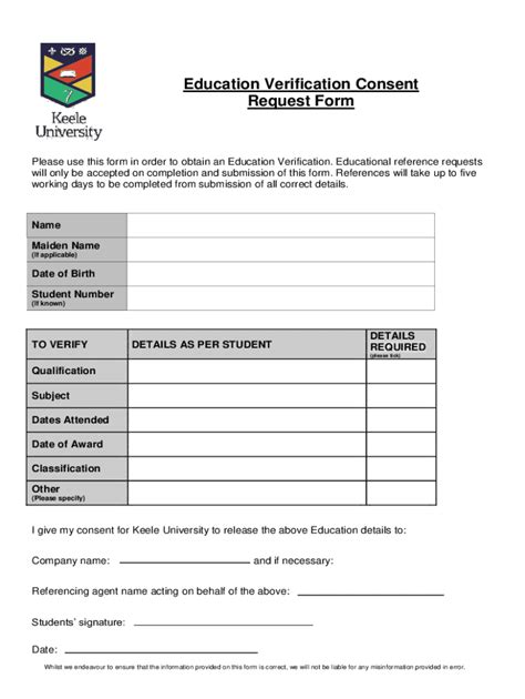 Fillable Online Education Verification Consent Request Form Fax Email