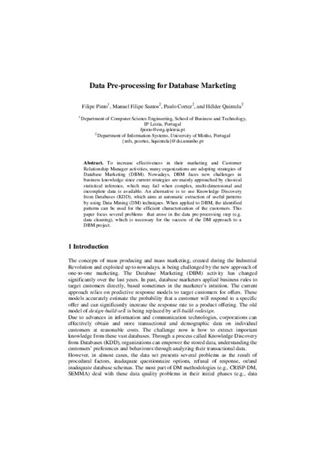 Pdf Data Pre Processing For Database Marketing Helder Quintela