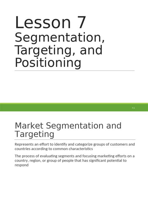 Lesson 7 Segmentation Targeting And Positioning Pdf Market Segmentation Marketing