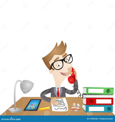 Cartoon Character Businessman Sitting At Desk Royalty Free Stock Image