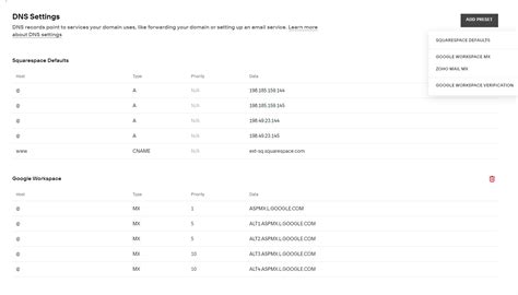 dns settings problem domains squarespace forum