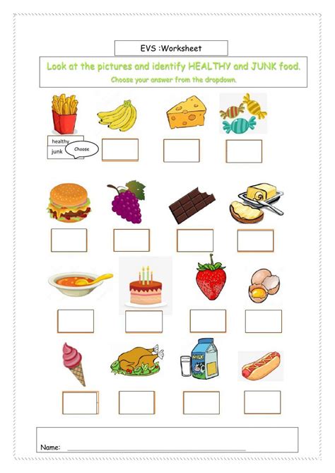 Healthy Food Vs Junk Food Worksheets