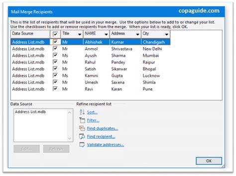 Copa Guide Ms Word Using Mail Merge Hindi Notes