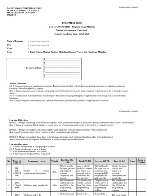Aol Assessment Form Comp6798001 Program Design Methods 2510 Pdf