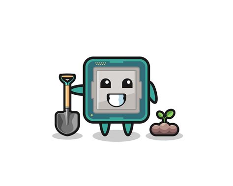 Cute Processor Cartoon Is Planting A Tree Seed 5082732 Vector Art At Vecteezy