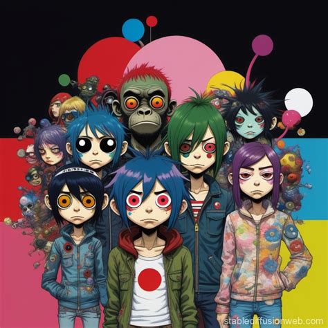 Gorillaz X Murakami Album Cover Stable Diffusion Online