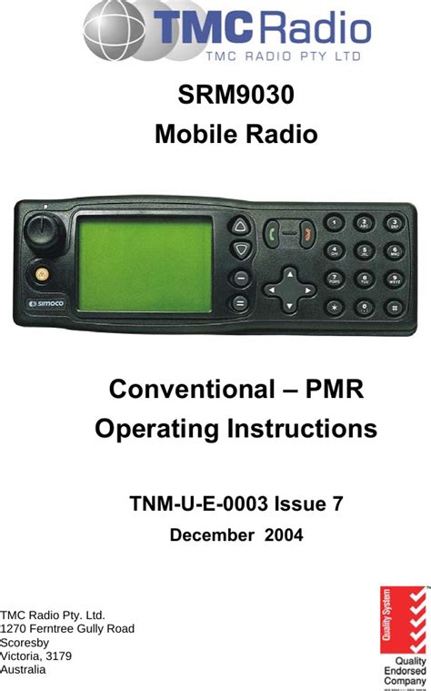 Simoco Wireless Solutions SRM AC VHF MOBILE TRANSMITTER User Manual USERS MANUAL