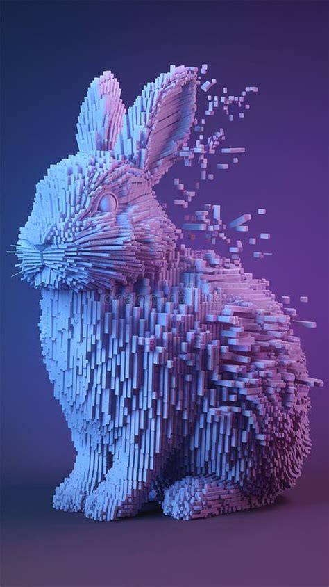 a 3d render of a fluffy bunny made of disintegrating lines fragmenting