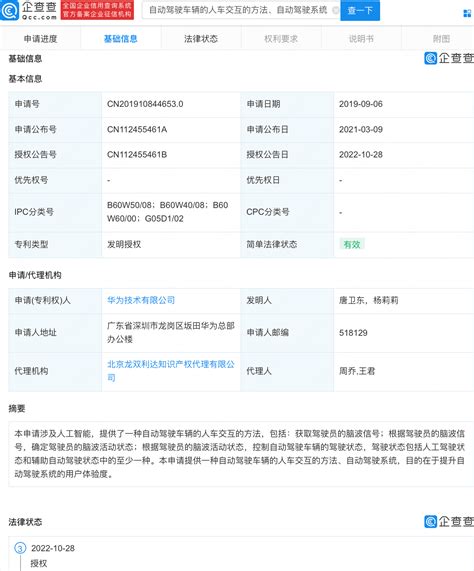 华为专利可根据脑波控制驾驶状态 自动 方法 系统