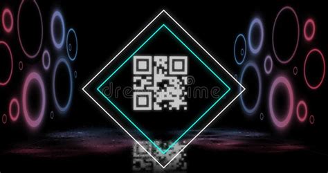Image Of Glowing Qr Code Over Neon Geometric Shapes Stock Illustration Illustration Of Concept