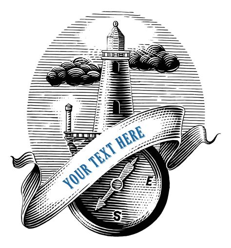 Lighthouse With Compass Logo Hand Draw Vintage Engraving Style Black