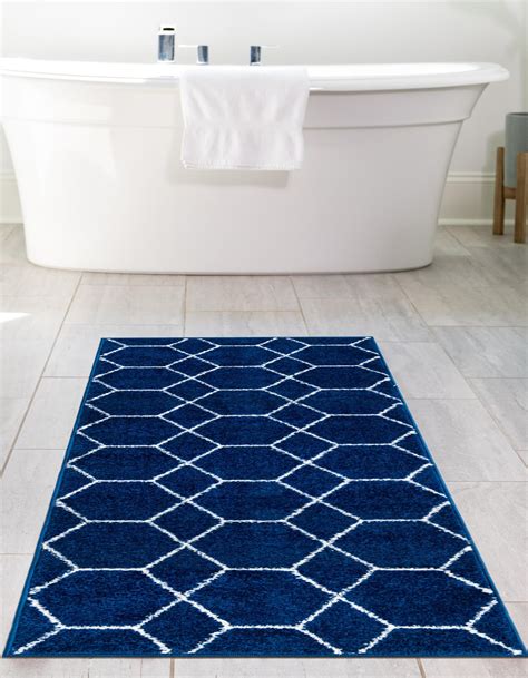 Navy Blue 2 X 8 8 Lattice Frieze Runner Rug