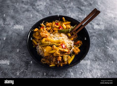 Vegan Stir Fry With Mixed Asian Vegetables And Vermicelli Noodles